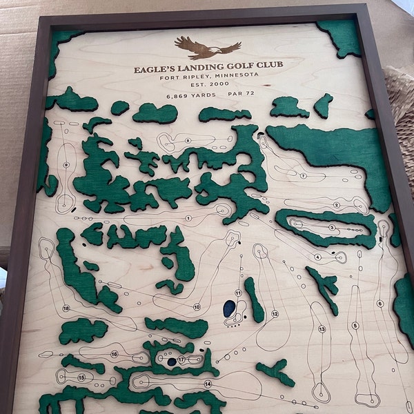Custom Golf Course Map Engraved Golf Map Custom Golf Picture Wooden ...