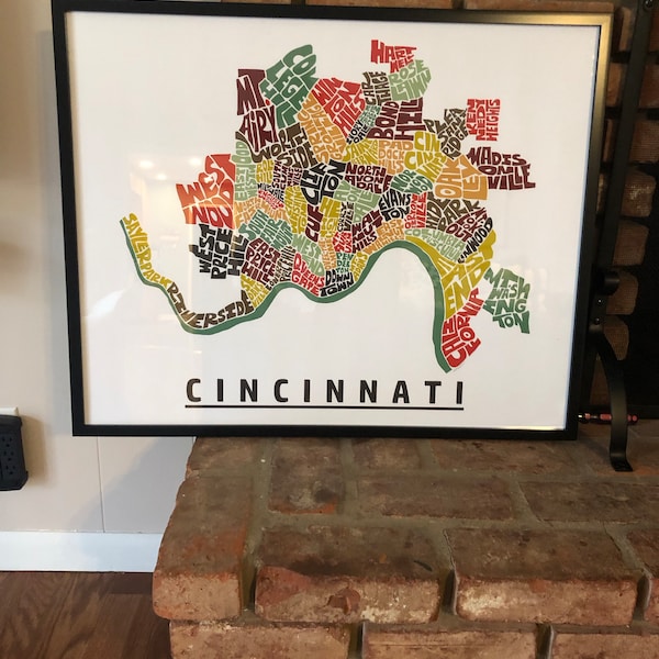 Cincinnati Neighborhood Map Print, Signed Print of My Original Hand ...