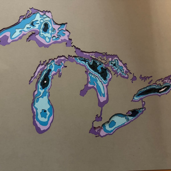 Layered Great Lakes Map SVG - 10 Layers | Lake Art Laser Cut File ...