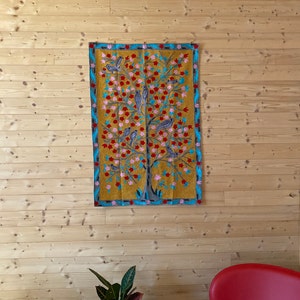 The Gilded Tree of Life Hand Embroidered Silk Floor Wall Rug Tapestry ...