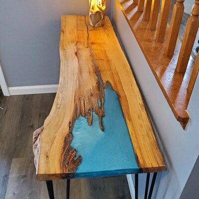 Custom Live Edge Resin Entry Table Custom Multiple Wood and Resin Color ...