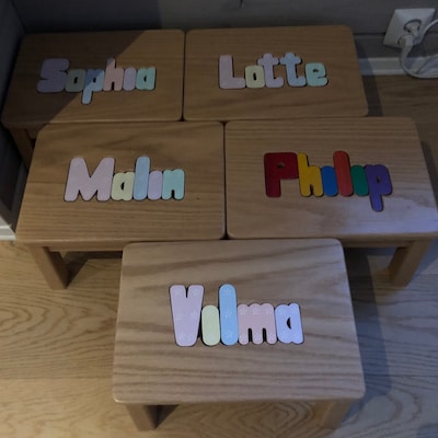 Solid Oak wood Name Personalized Puzzle Step Stool Pastel - Etsy