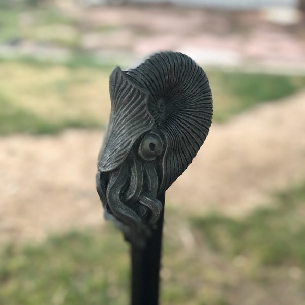 Nautilus Ammonite Cane, Hand Sculpted Walking Stick | Nautical Fossil ...