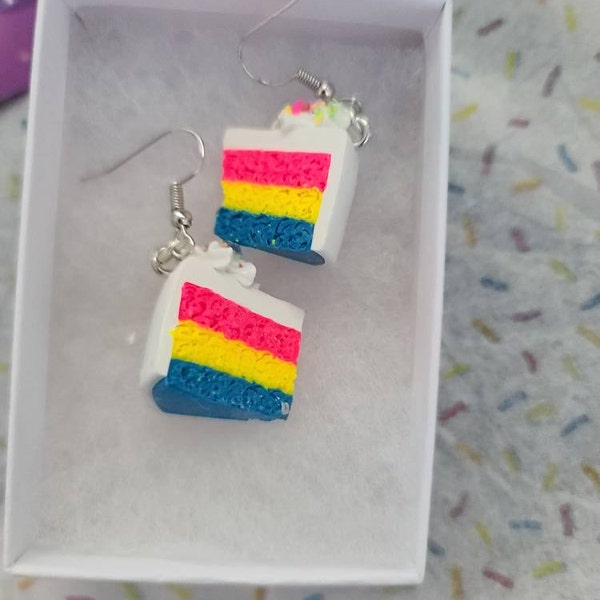 Kawaii LGBT+ Pansexual Pride Flag Cake Earrings W/frosting and ...