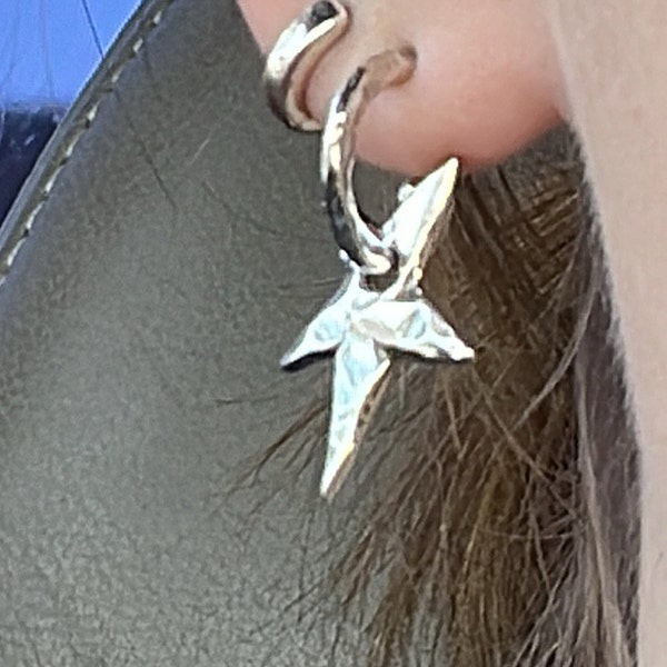 Hammered Sterling Silver Abstract Star Pendant Necklace or Earrings by ...