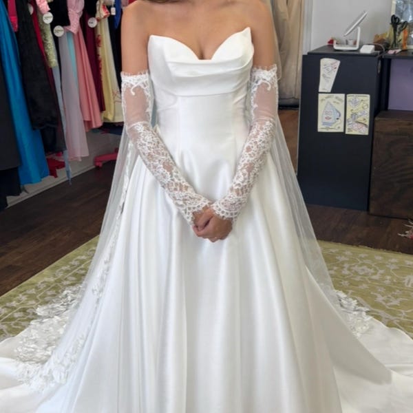 Long Fingerless Lace Gloves, Ivory Wedding Sleeves, Detachable Lace ...