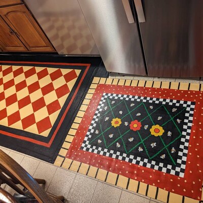 FLOORCLOTH Buttons Hand Painted Canvas Rug COUNTRY PRIMITIVE 6'x8' - Etsy