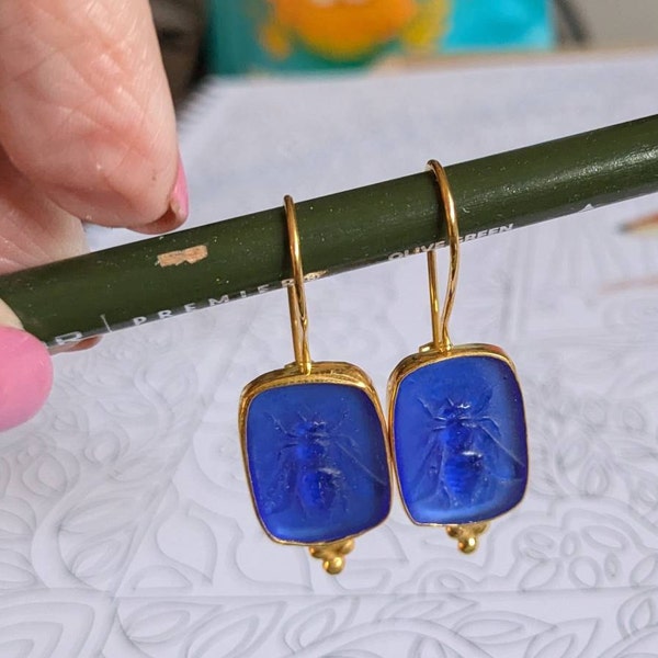 Natural Ganet and Bee Glass Intaglio Red Bee Pendant, Handmade 925K ...