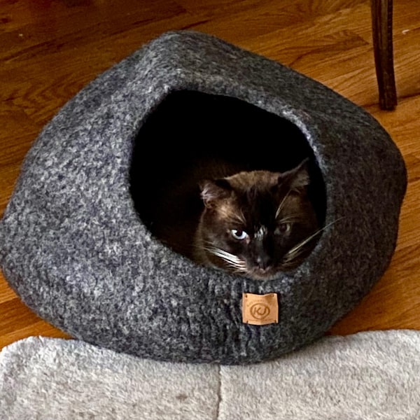 Hand Felted Wool Cat Cave Bed: Natural, Warm Cat House - Etsy