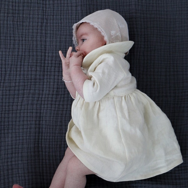 Peter Pan Collar Linen Dress/ Peter Pan Collar Easter Girl Dress/ Baby ...
