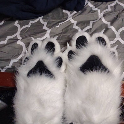 White Cat Paws, Black Pad Paws, Puffy Fursuit Paw, Cosplay Gloves, Cat ...
