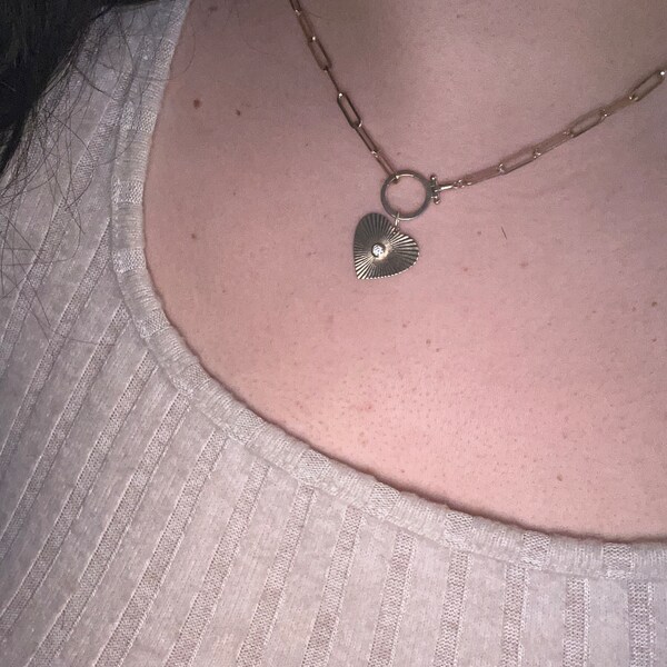 Solid Gold Enhancer Charm Necklace, 14k Gold Paperclip Chain Necklace ...