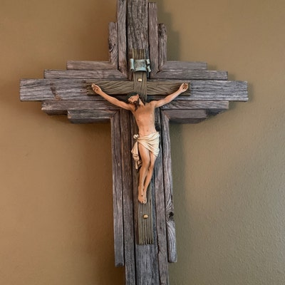 Walnut and Oak 33 Wooden Cross Handcrafted Cross Christian Religious ...