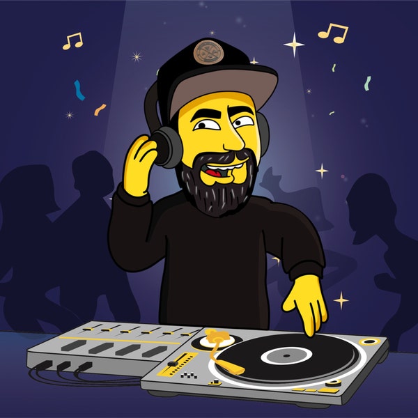 DJ Gift - Custom Portrait From Your Photo as Yellow Cartoon Character ...