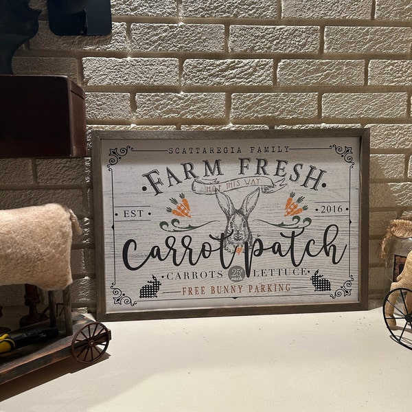 CUTE Farmhouse Easter Sign Personalized Farm Fresh Carrot Patch Rabbit ...