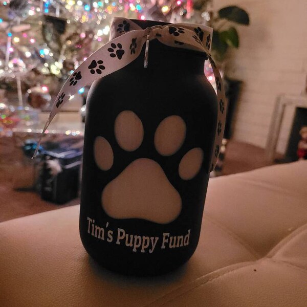 Paw Print Painted Mason Jar Bank, Bank, Piggy Bank, Painted Mason Jar ...