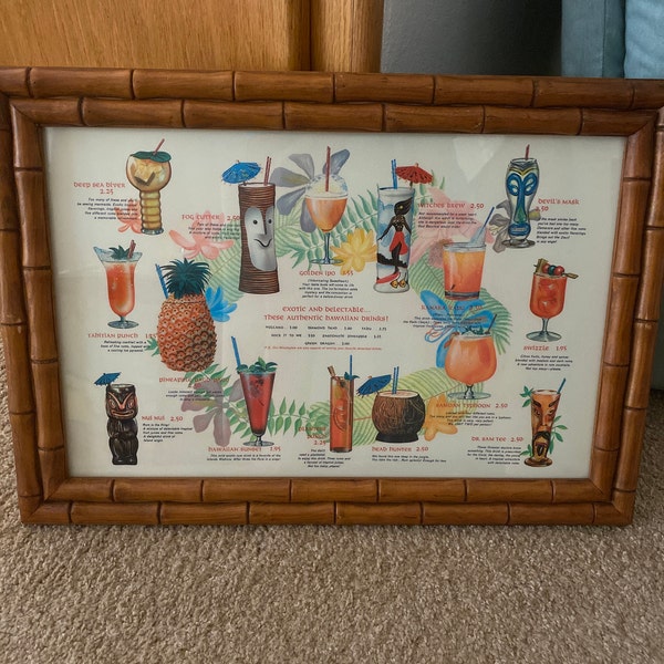 Vintage Tiki Cocktails Print • Tiki Menu Bar Art • Vintage Cocktails ...
