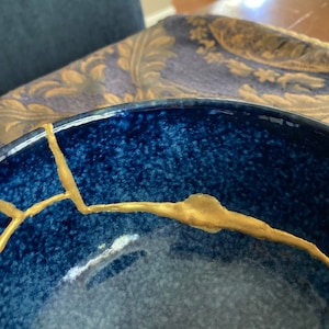 Large Midnight Blue Kintsugi Bowl Kintsugi Home Decor Kintsugi Pottery ...