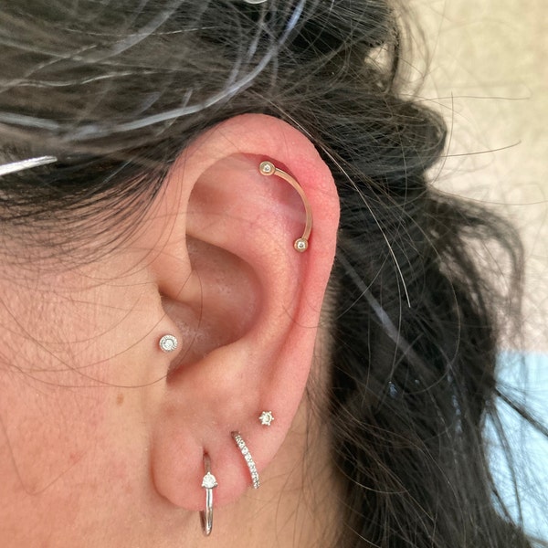 14k Gold Daith Earrings, Daith Piercing Jewelry, Crescent Moon Earring ...