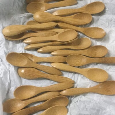 6 Mini BAMBOO Wooden Spoons 3 Inch Wooden Teaspoons Small Spoon Tea ...