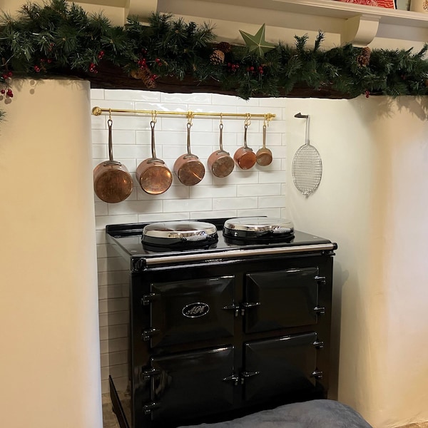 Copper Pot Rack With Brass S Hooks, Solid Copper Hanging Pot Rod, Pots ...