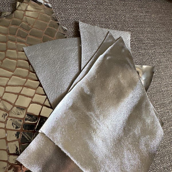 Beige PERLAMUTER SNAKE Print Genuine Leather Pieces With Cloth on Back ...