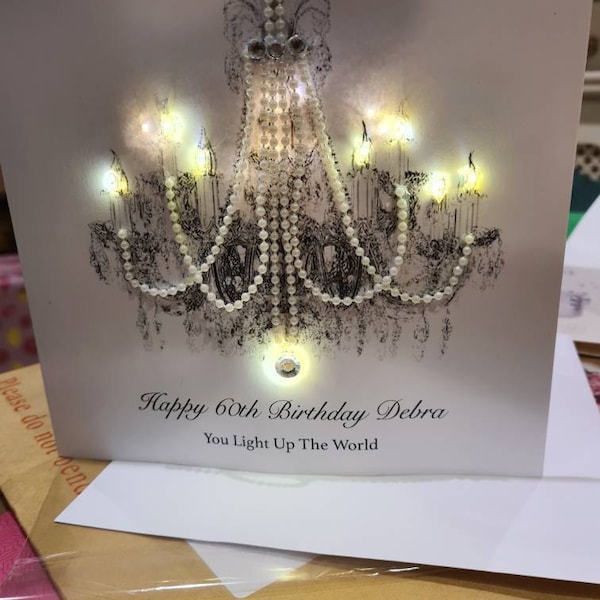 Light up Birthday Card, Chandelier, Personalised, Handmade Card. Any ...