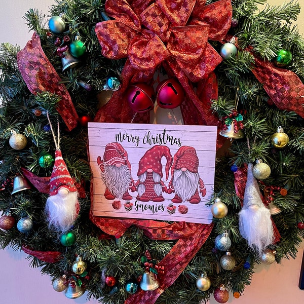 Merry Christmas Gnomies Holiday Sign - Christmas Gnome Sign for Wreaths ...