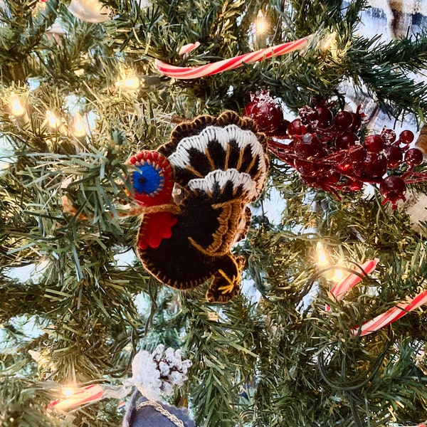 Thanksgiving Turkey, Embroidered Wool Christmas Ornament, Fair Trade ...