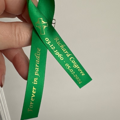 Ready to Wear Personalised Funeral Ribbons. Memorial Ribbons. White ...