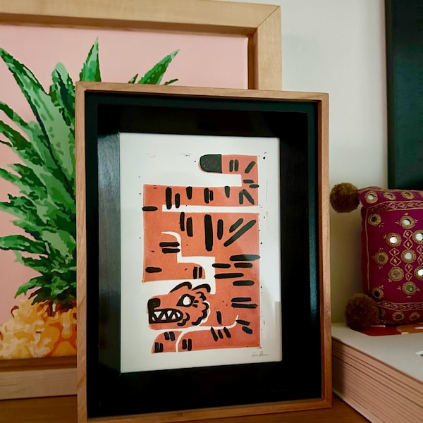 Tiger Geometric Lino Block Print - Etsy
