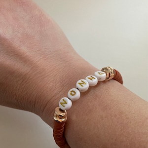 Brushed Gold Bar Bracelet Stackable Bracelet 6mm Heishi Beads Mothers Day Gift Neutral Bracelet ...