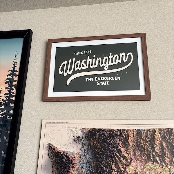 Retro Washington Art Print Evergreen State Poster Washington Wall Decor ...