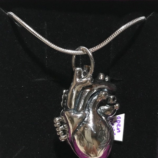 Anatomical Heart Locket With Small Glass Bottle, Heart Necklace ...