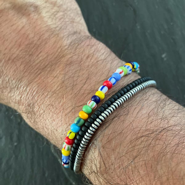 Multicolor Beaded Bracelet for Men, Colorful Mens Bead Bracelet ...