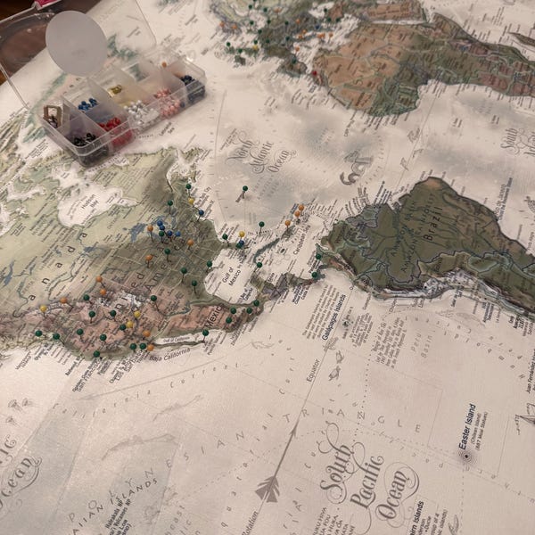 Nautilus World Map Push Pin, World Map Wall Art With USA National Parks ...