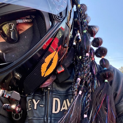 Biker Braids, Red Black, Rave Braid, Helmet Ponytail, Helmet Flair ...