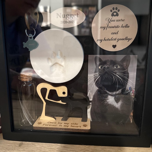 Cat Memorial Shadow Box, Cat Hair Fur Jar Pet Lover Gift With Collar ...