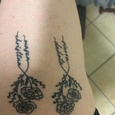 2 Names Birth Month Flowers Wreath Tattoo Art , Custom Name , Line Art ...