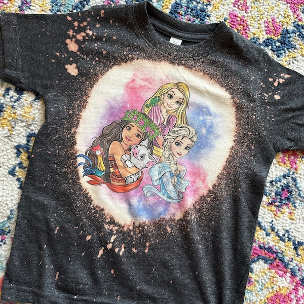 All Princess Tshirt, Bleached Disney Shirt, Birthday Kids Shirt, Girls ...