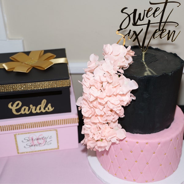 Sweet 16 Card Box, 2 Tier, Square, Blush Pink, Wedding, Bat Mitzvah ...