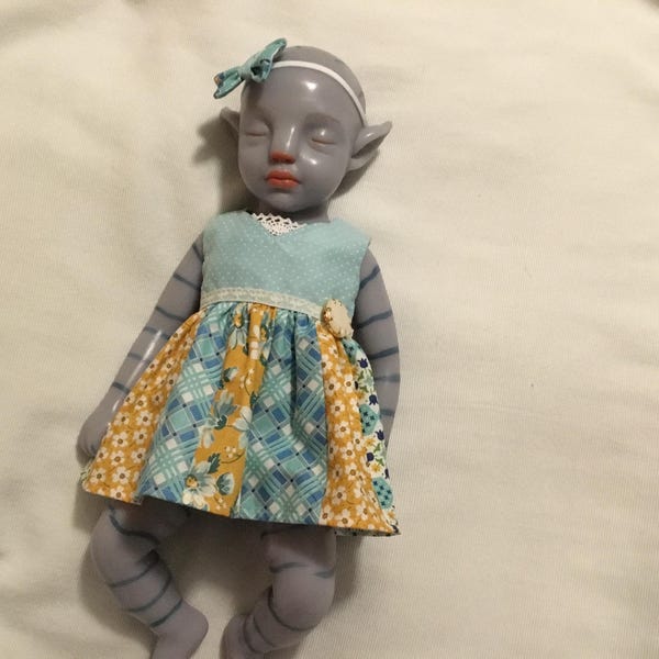 18 Inch Doll Long Doll Dress Blue Storybook Theme Fabric With Headband ...