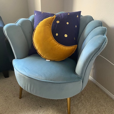 Mustard Velvet Crescent Moon Cushion, Moon Shaped Decorative Pillow ...