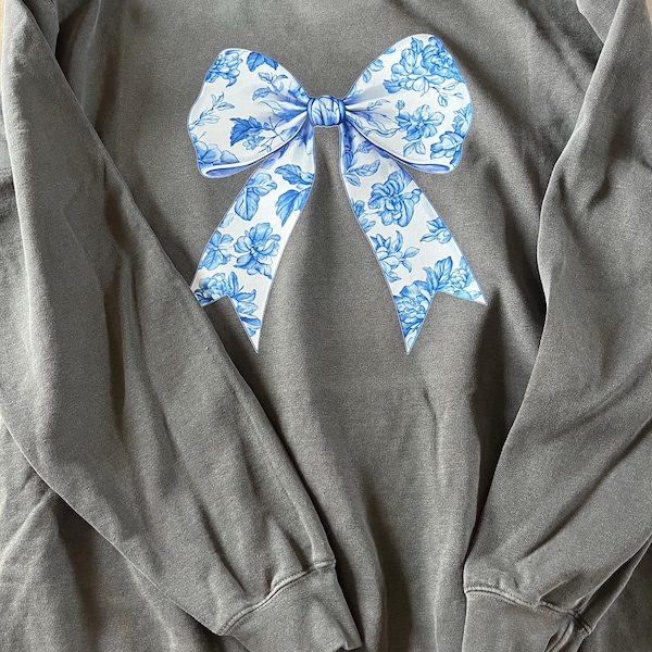 Blue Chinoiserie Bow Ready to Press, Blue and White Coquette Bows Dtf ...