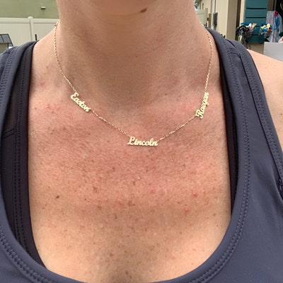 14k Gold Three Names Necklace Name Necklace Gold Name - Etsy