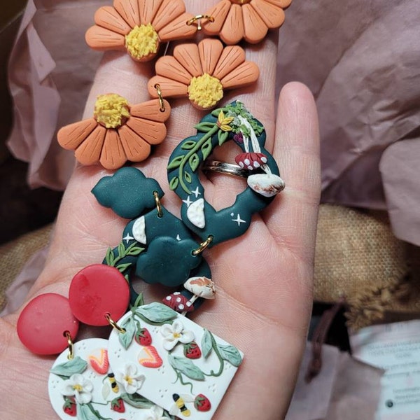 Cottage Core Clay Earrings / Handmade Clay Earrings / Tiny Mushroom ...