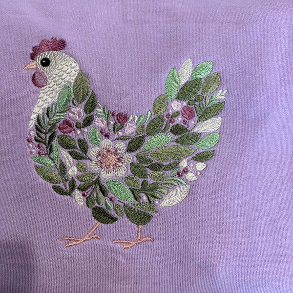 Floral Chicken Embroidery Design: Rustic Farmhouse Hen, Chiken ...