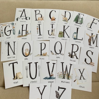 Alphabet Adventure Flash Cards// Outdoors Girls Room Decor Baby Boy ...