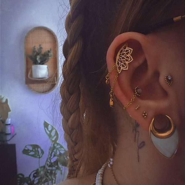 Top Helix Chain Piercing • Hanging Pendulum Helix Earring • Crescent ...