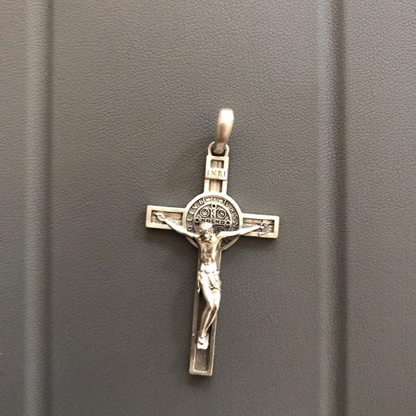 Personalized Saint Benedict Crucifix Silver Necklace, Handmade St ...